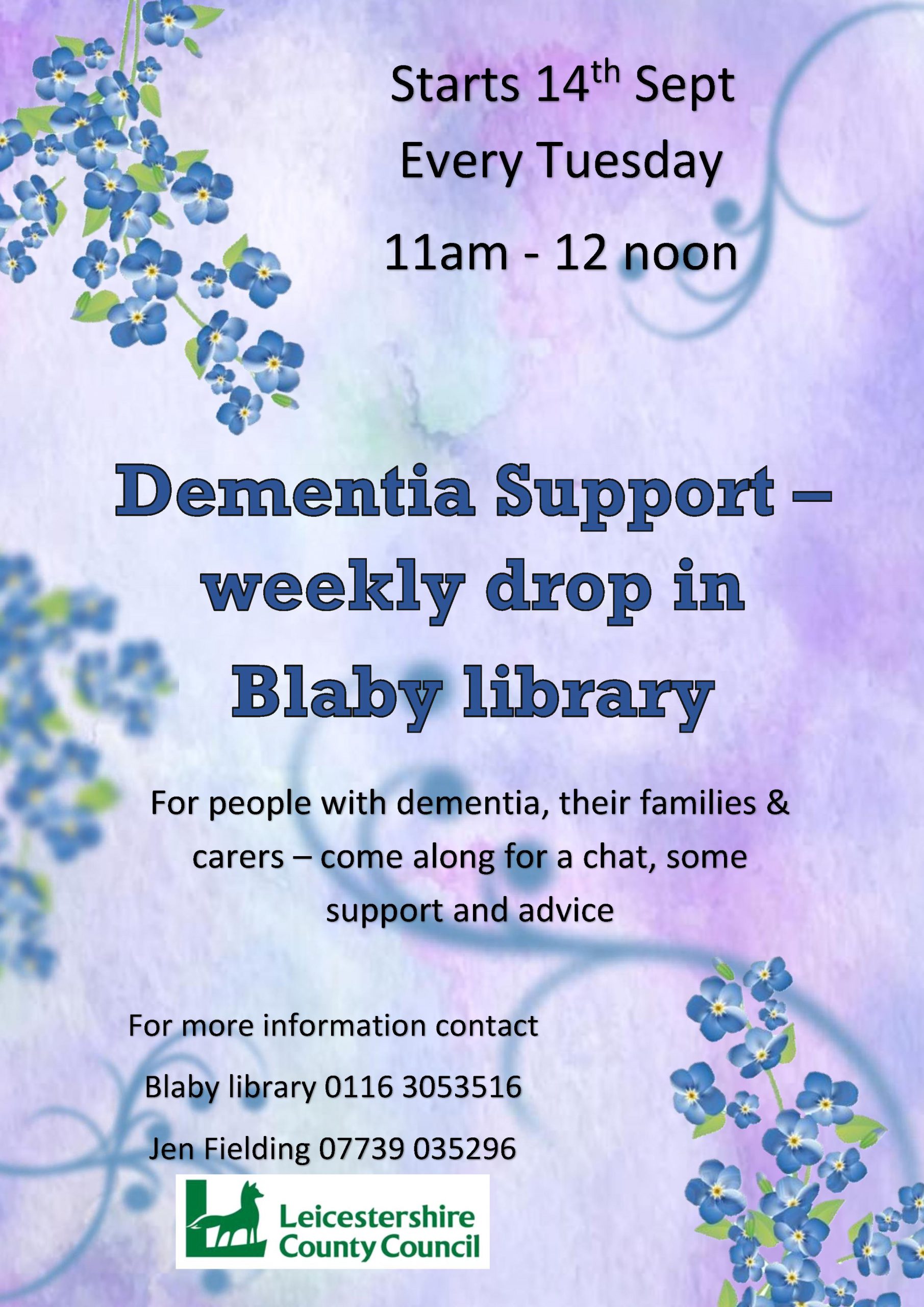 Dementia Support – weekly drop in Blaby library | First Contact Plus
